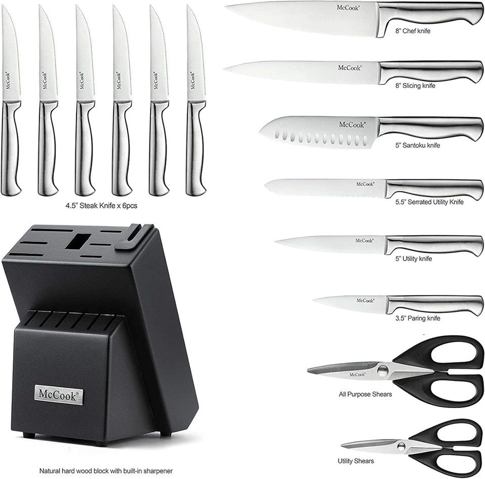McCook® Knife Sets, German Stainless Steel Knife Block Sets with Built ...