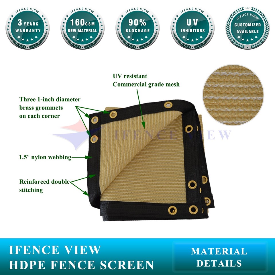 Ifenceview 6'x1'-6'x100' Beige Fence Privacy Screen Mesh Fabric Garden ...