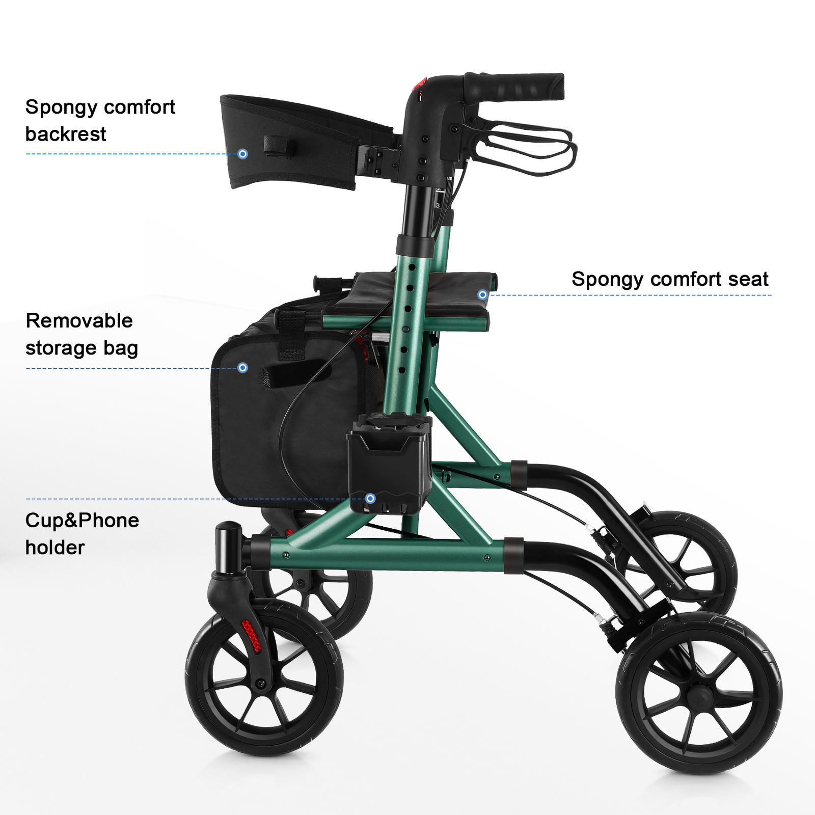 Walk Mate Rollator Walker For Seniors w/cup Holder, 8" Wheels, Folding ...