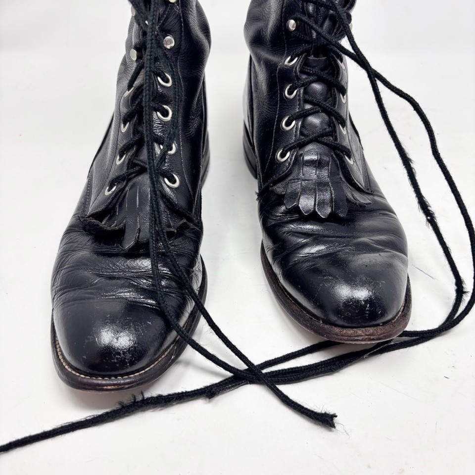 Justin Boots Black Leather Lace Up Western Kilte Ropers Womens Size 8.5 ...