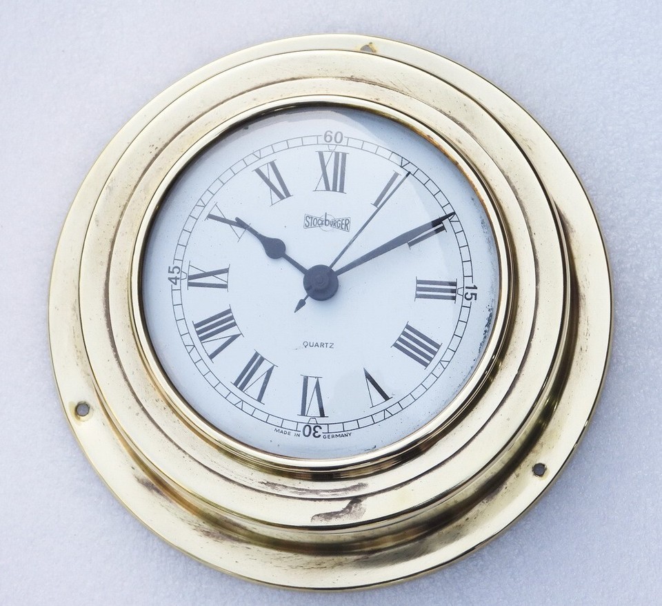 ALL BRASS STOCKBURGER GERMANY SHIPS BOAT YACHT MARINE QUARTZ CLOCK DECK ...