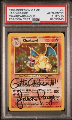 AUTO PSA 10 Jason Paige signed Charizard Holo 1999 Pokemon Base Set ...
