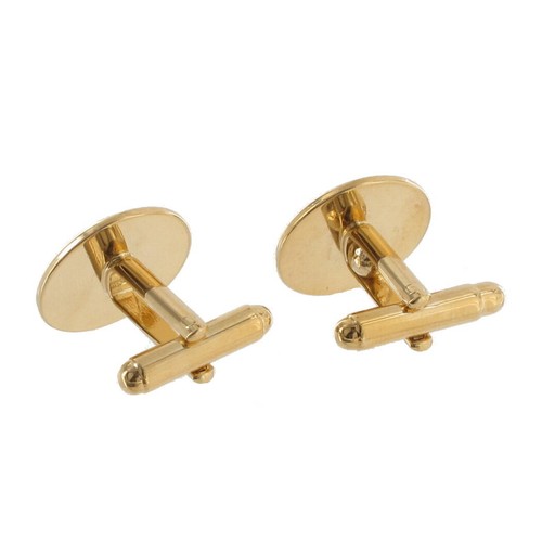 Gold Tone Cufflinks Blue Round Slant Back Toggle Link Made In USA 17 ...