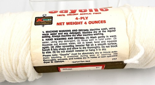 Vintage Sayelle 100% Orlon Acrylic Fiber 4 Ply Yarn KMart 7001 White ...