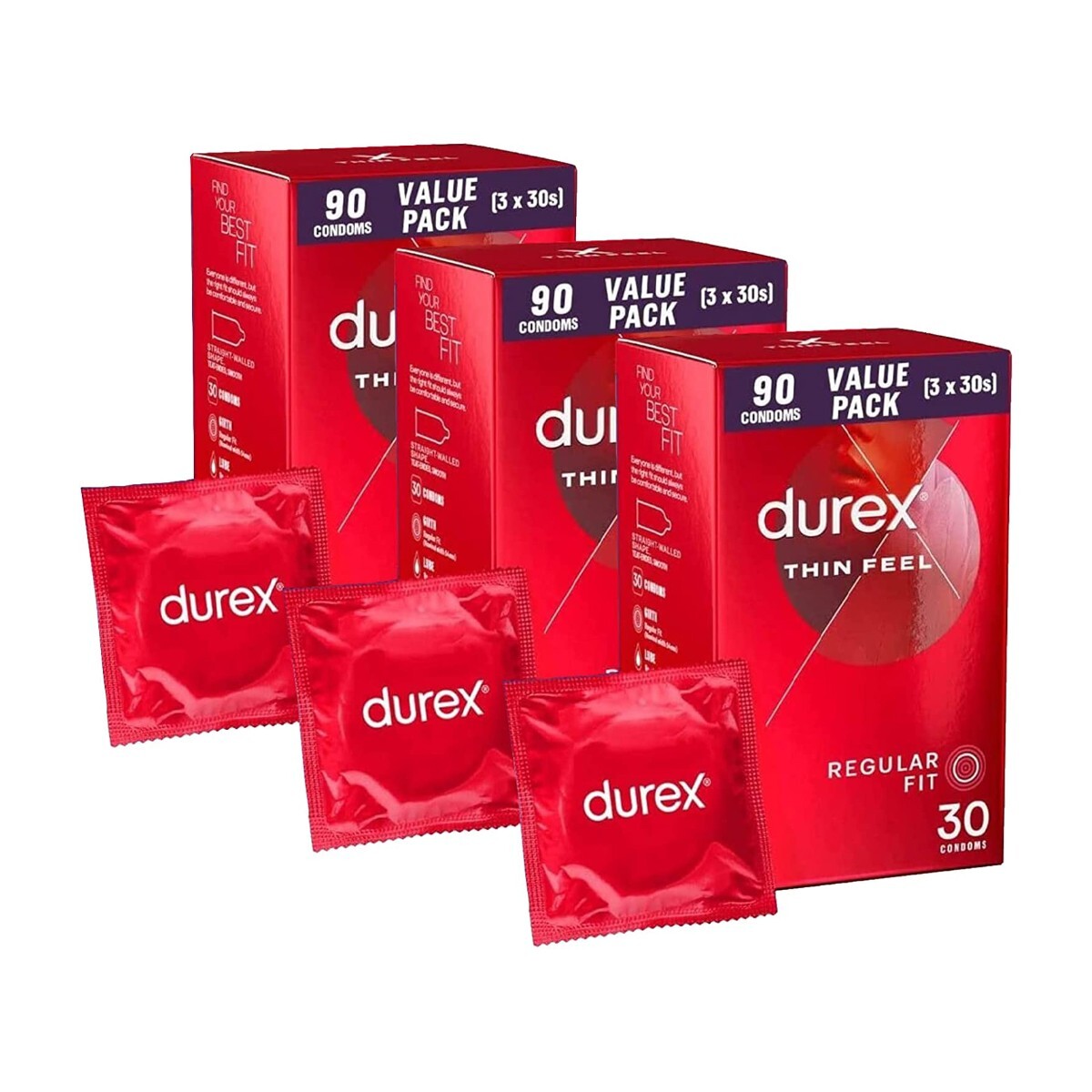 Durex [3PK] Fetherlite Ultra Thin Feel Condoms 20% Thinner Greater ...