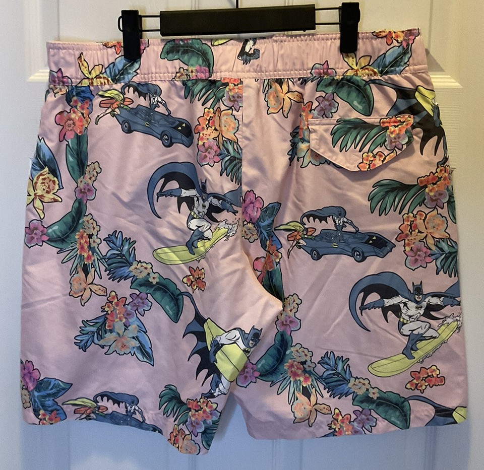 Batman L Mens Swim Trunks Pink Floral Hawaiian Surfboard Mesh Shorts | eBay