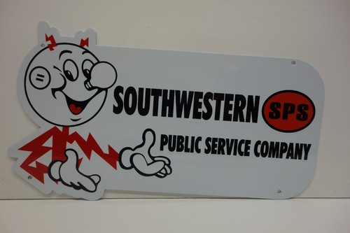 Reddy Kilowatt SOUTHWESTERN PUBLIC SERVICE DIE CUT SIGN ELECTRICIAN 9H ...