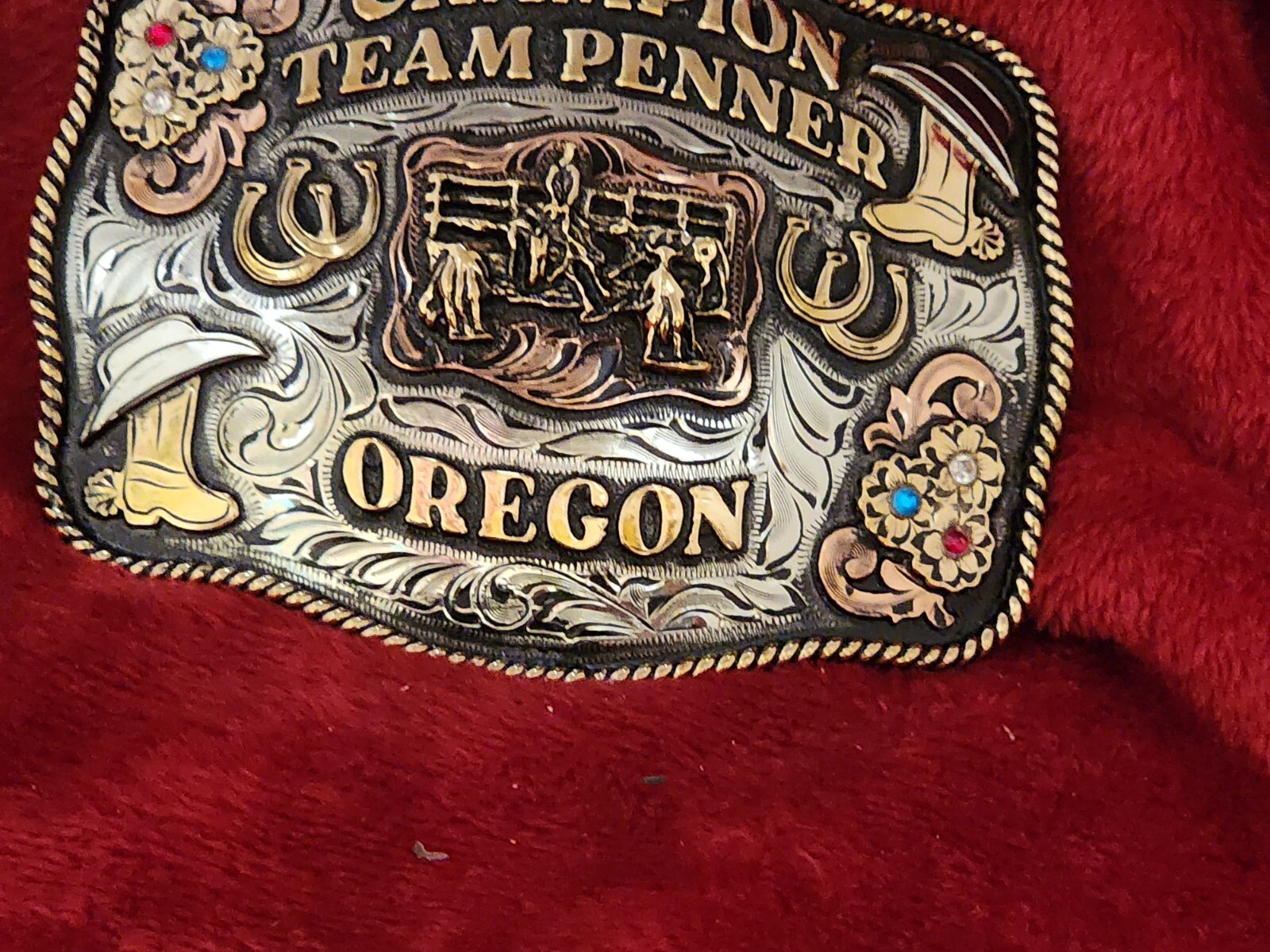 TROPHY CHAMPION RODEO BELT BUCKLE☆PROFESSIONAL TEAM PENNER☆OREGON☆RARE ...