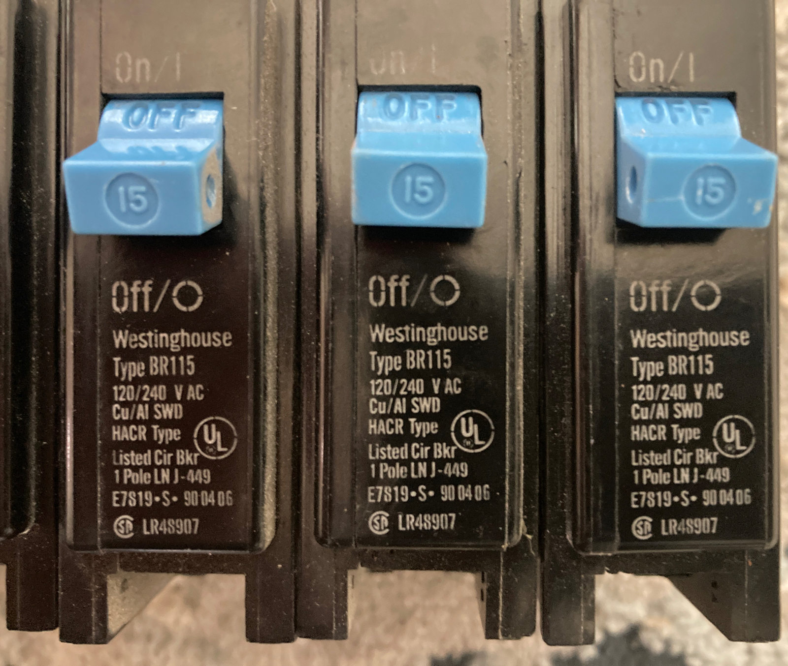 LOT of 8 Westinghouse BR120 & BR115 1 POLE 20 AMP and 15 AMP CIRCUIT ...