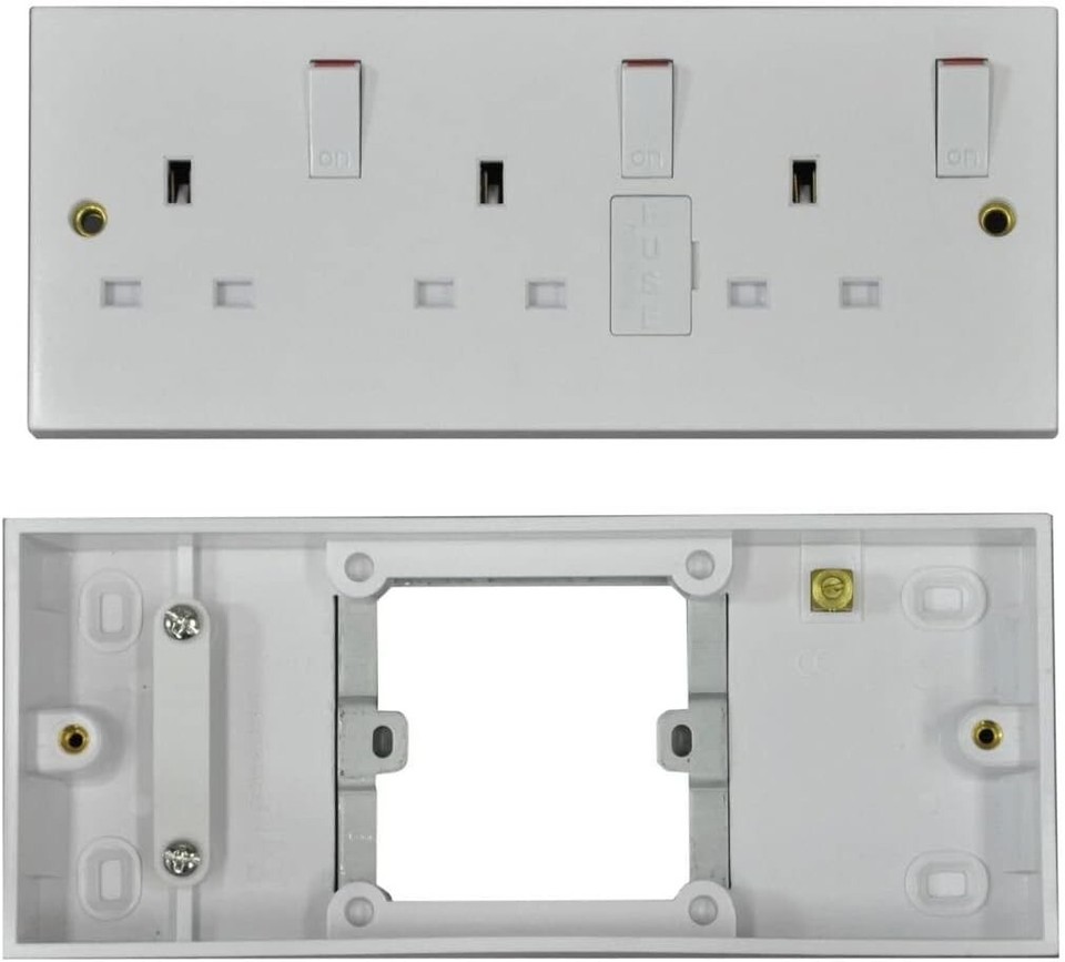 Eagle White Triple Switched Socket and Surface Mount Back Box Wall ...