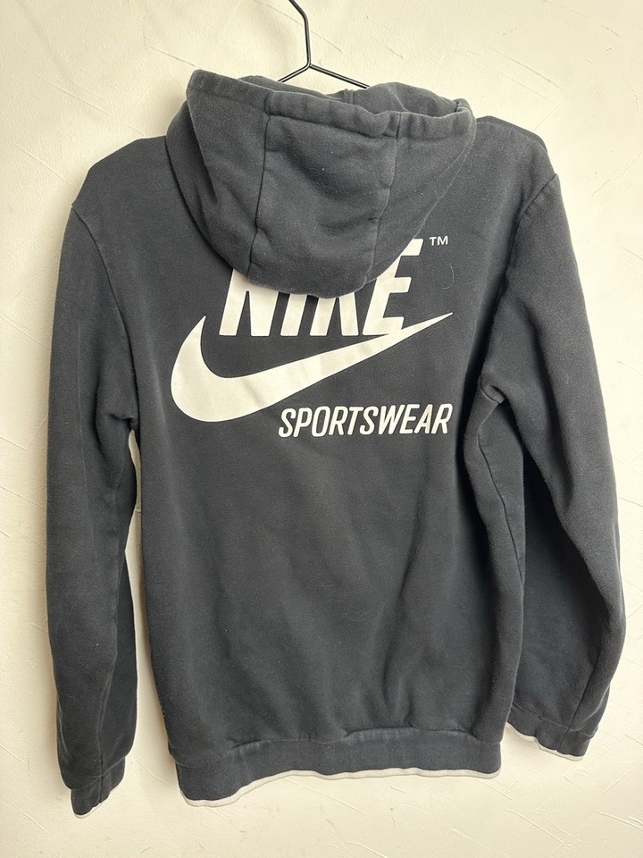 Vintage Nike Sportswear Hoodie Navy Full Zip Large Spellout Red Tag ...