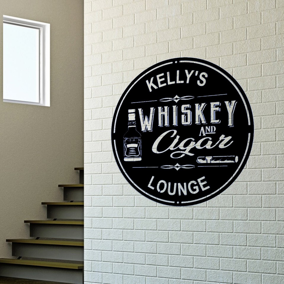 Personalized Whiskey & Cigar Lounge Metal Signs, Custom Monogram Sign ...