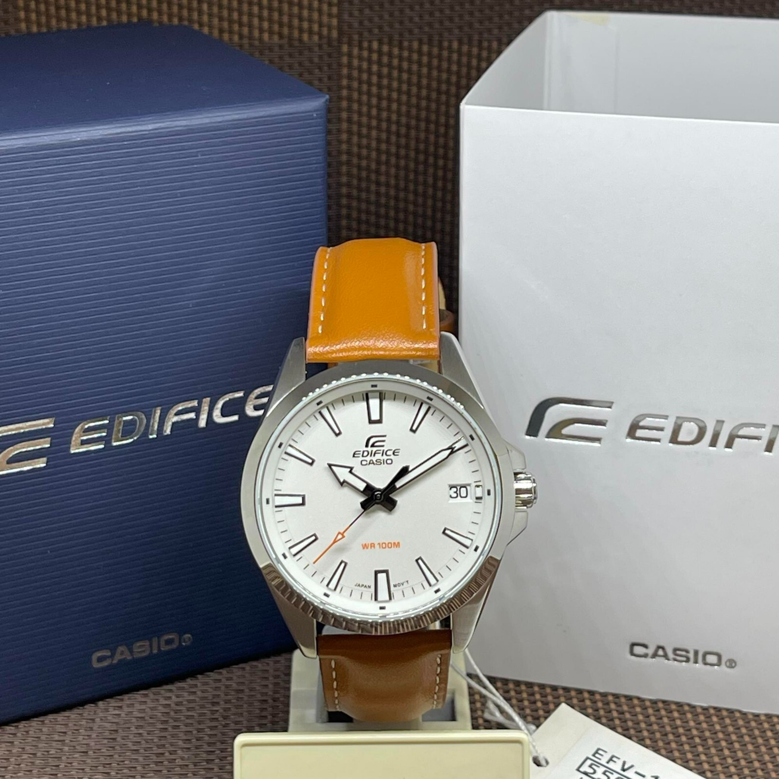 Casio Edifice EFV-100L-7A White Analog Brown Leather Date Classic Men's ...