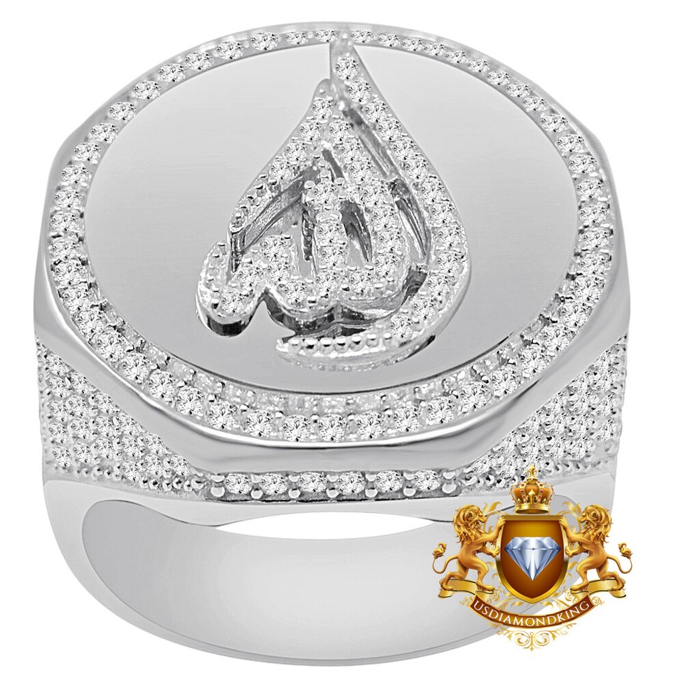 Big Bold 22mm 14K White Gold On Silver Allah God Muslim Islamic Men's ...