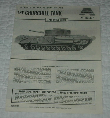 AURORA THE CHURCHILL TANK MODEL KIT INSTRUCTIONS ONLY 1969 327 | eBay