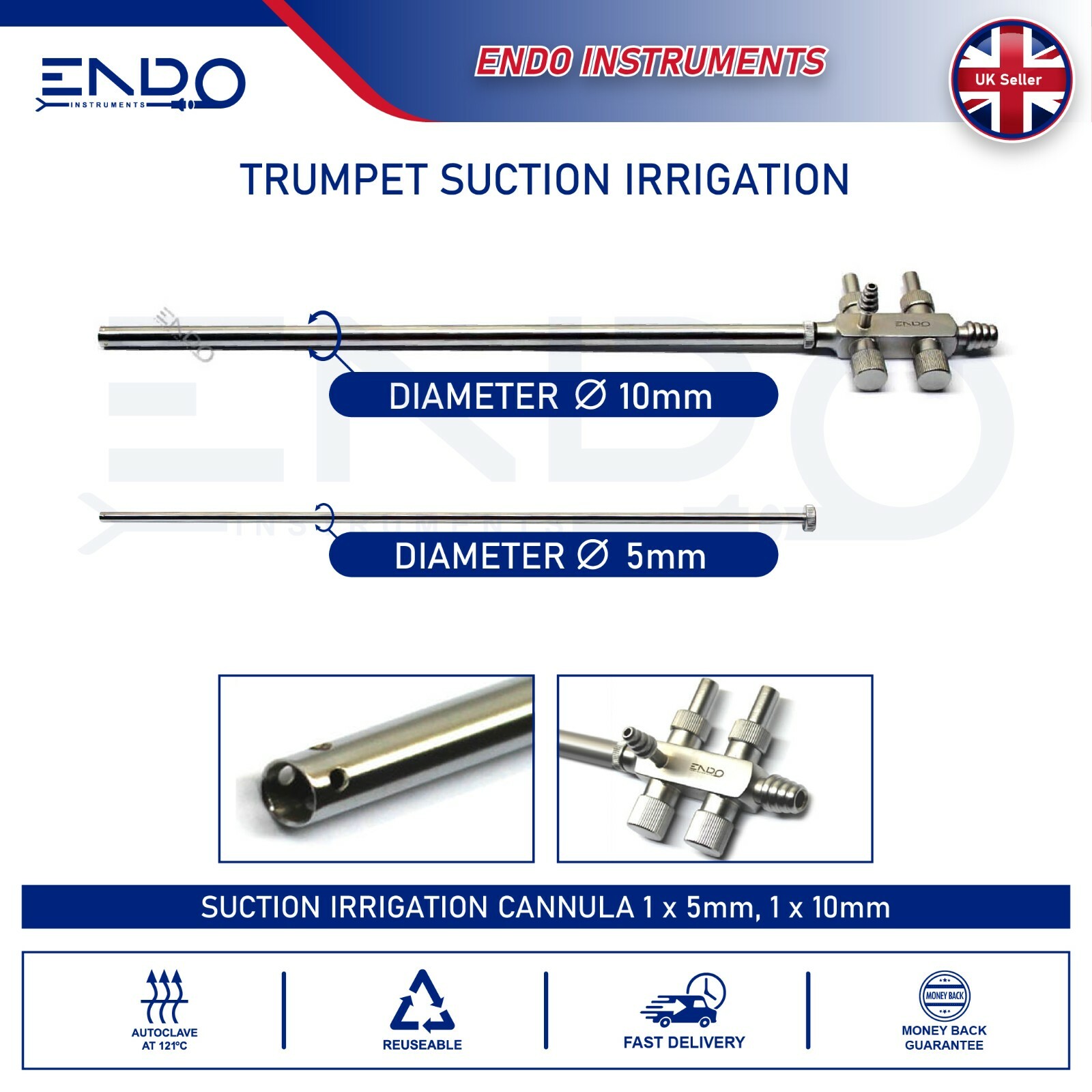 2 x Trumpet Valve Suction Irrigation Cannula | Grelly USA