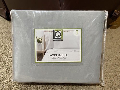 Living Quarters 3 Piece TWIN Sheet Set 200 TC Cotton Blend Gray Mist ...