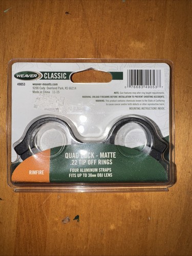 Weaver Scope Rings 49053 1".22 Tip Off up to 36mm Obj Lens Matte Blk 3/ ...