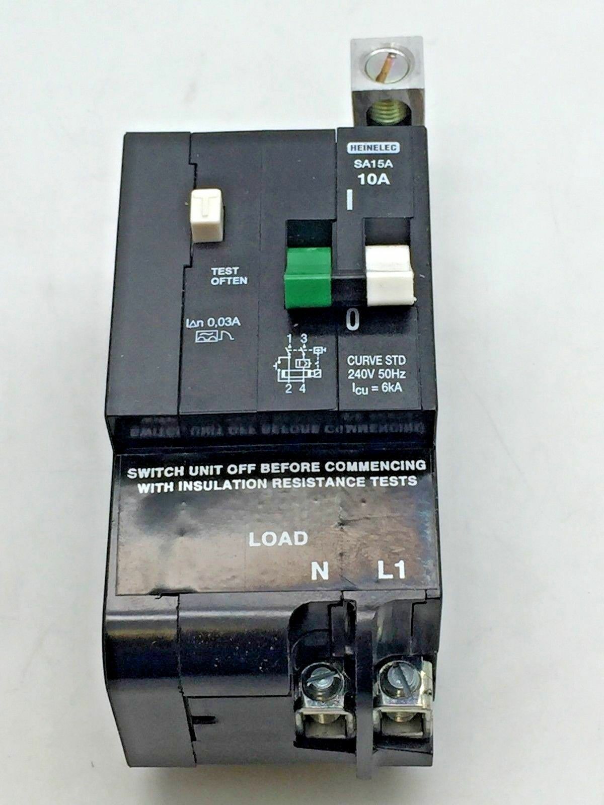 Heinelec Heinemann SA15A10 RCBO Circuit Breaker 250VAC 10A 1+2P 30mA ...