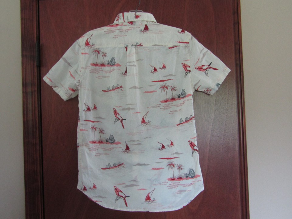 MOSSIMO HAWAIIAN ISLAND HULA DANCERS TROPICAL MACAW PARROT BUTTON UP ...