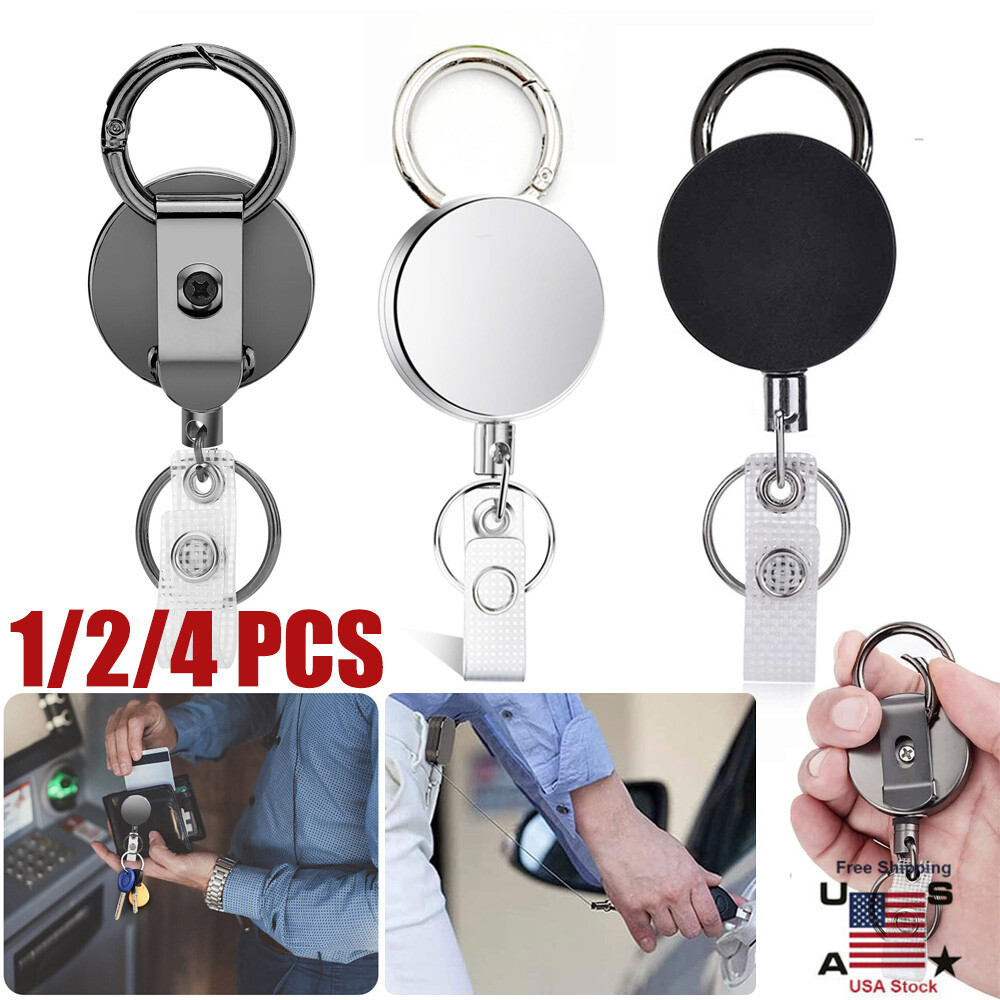 Retractable Belt Clip Key Ring Retractable Key Holder Chrome Heavy