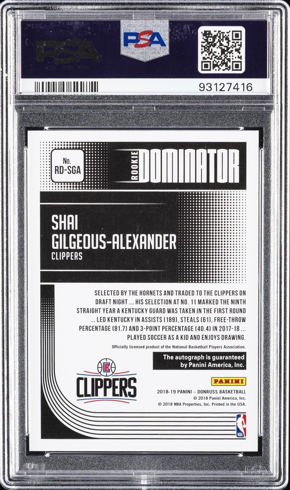 2018 PANINI DONRUSS RC DOMINATOR SIGNATURES SHAI GILGEOUS-ALEXANDER 42/ ...