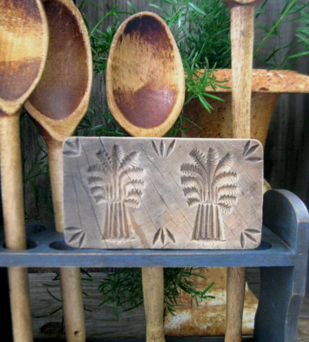 Early Antique Wood Butter Stamp Double Wheat Sheaf Design | eBay