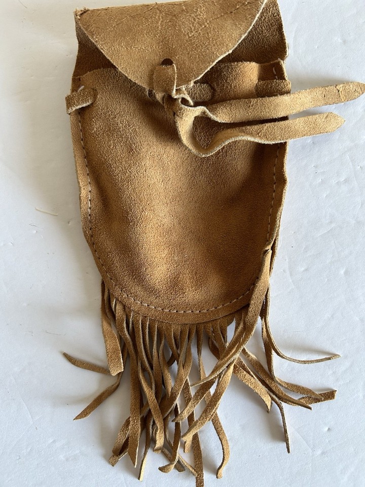 Suede Fringed Bag Drawstring Closure Marble Pouch - Handmade? Hippie "8 ...