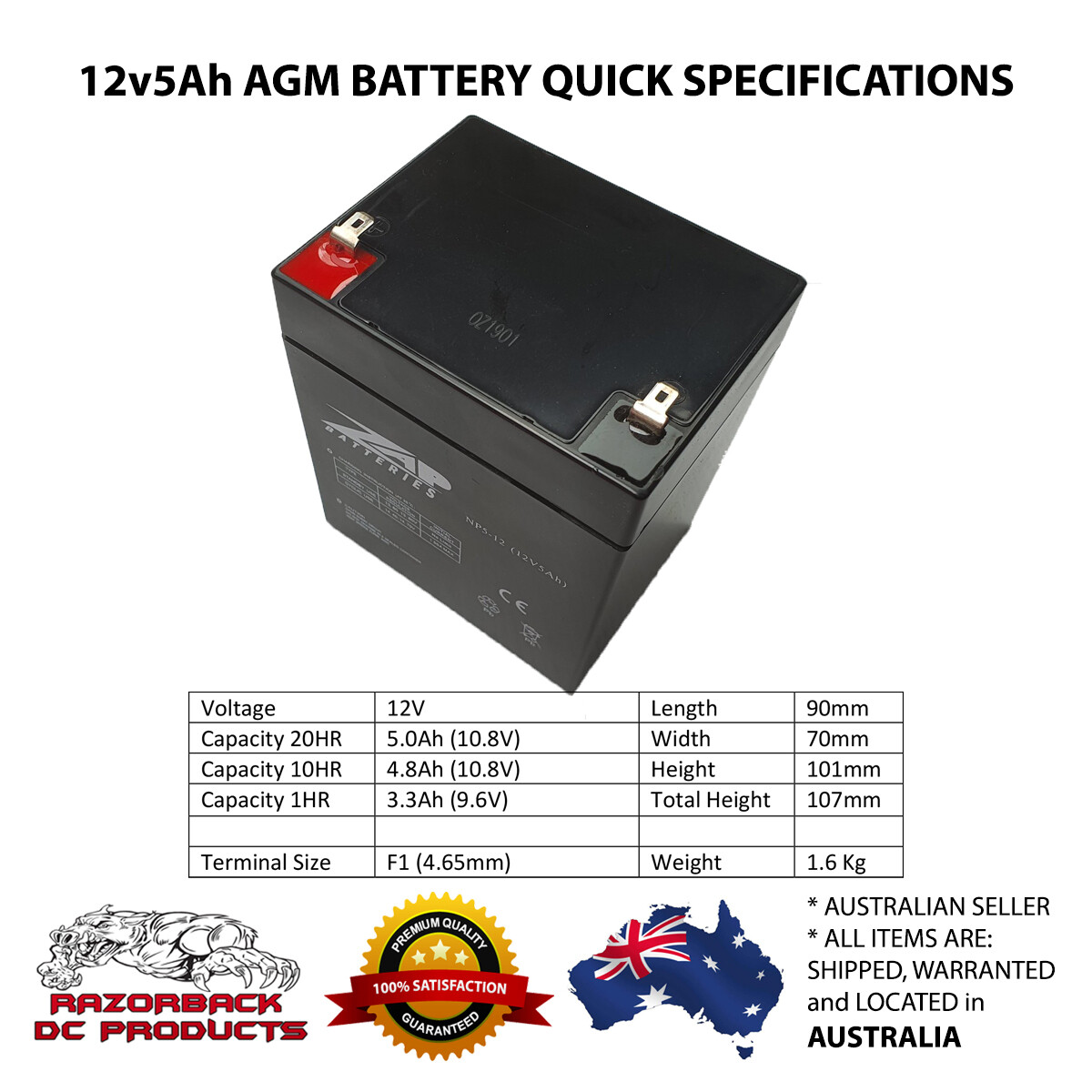 12v 5Ah AGM/SLA Battery NP5-12 Premium High Quality, Fast Postage 5Ah ...