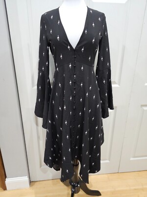 Killstar Black & White Bury Hatchets Skull & Dagger Midi Flowy Dress XS ...