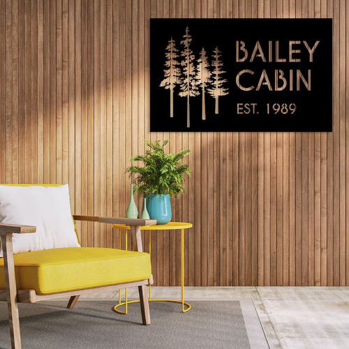 Personalized Metal Cabin Name Sign, Pine Tree Custom Metal Sign ...