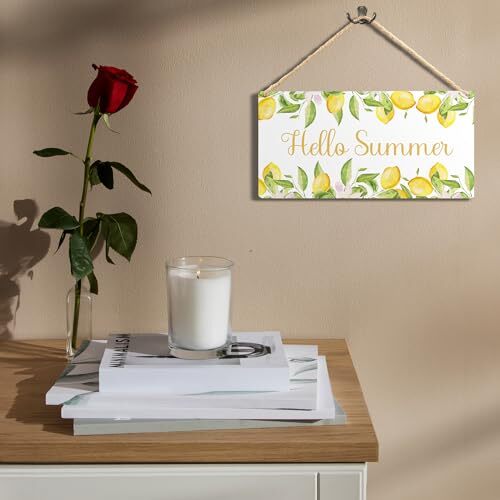 Hello Summer Sign, Hello Summer Lemon Wood Signs Wall Door Hanging ...