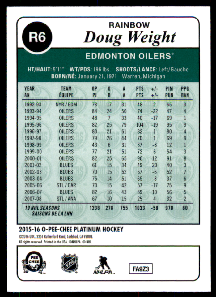 2015-16 O-Pee-Chee Platinum Retro Rainbow #R6 Doug Weight | eBay