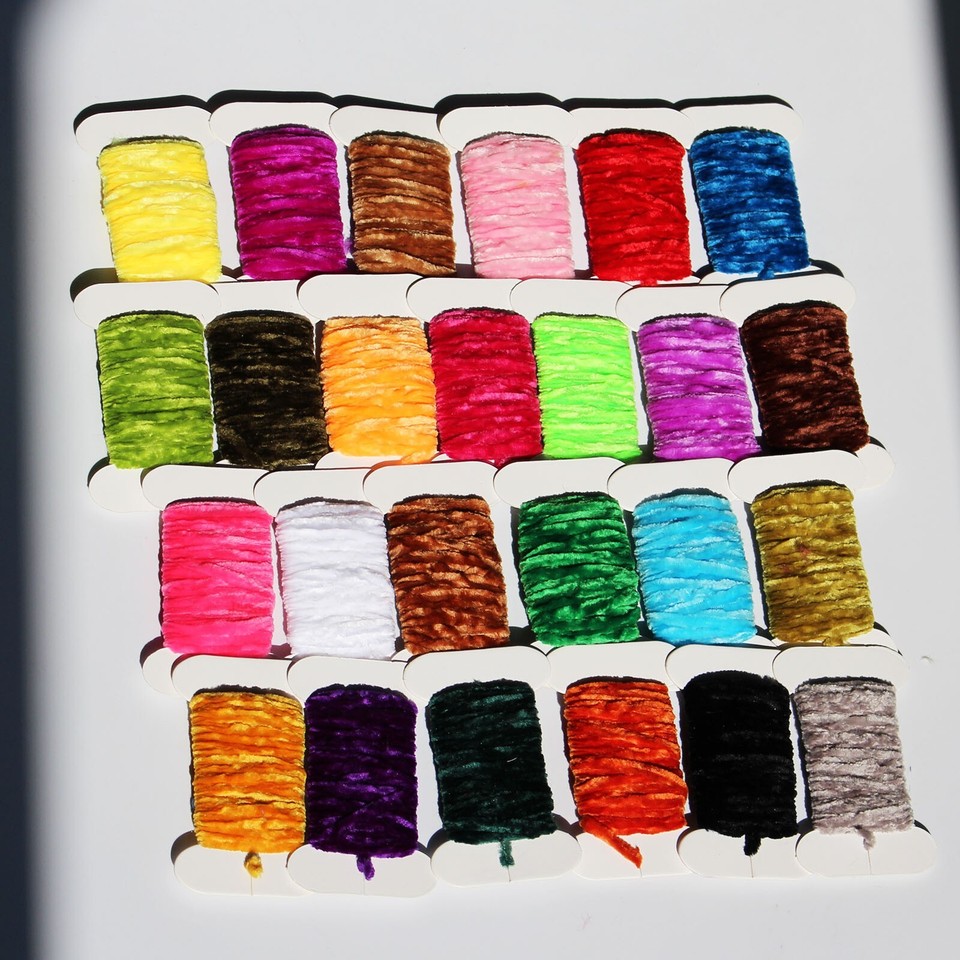 25 Colors Worms Rayon Yarn Tinsel Chenille Nymph Fly Tying Floss Thread ...