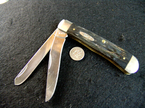 CASE XX-USA-BH254 SS-TRAPPER-BUFFALO HORN SCALES-DEEP GROOVED-FOLDING ...