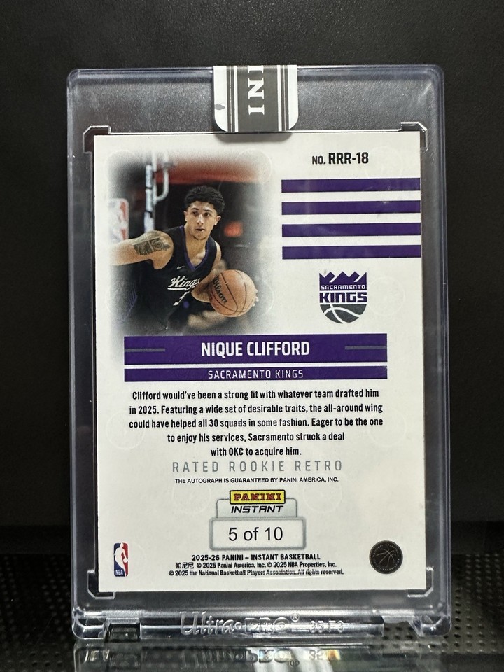 Nique Clifford 2025-26 Panini NBA Rated Rookie Auto Jersey Number 5/10 ...