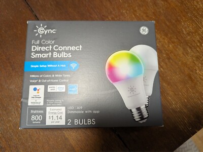 GE CYNC A19 800 Lumens Direct Connect Smart Light Bulbs LED Color ...