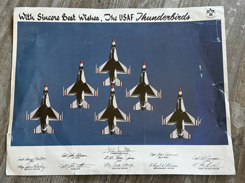 Vintage 1985 USAF Thunderbirds Team Poster/Pilot Signatures 14"x11" Air ...