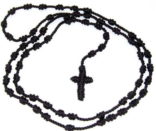 Religious Rosary Necklace long 31" knotted Black Rosarie cord rope ...