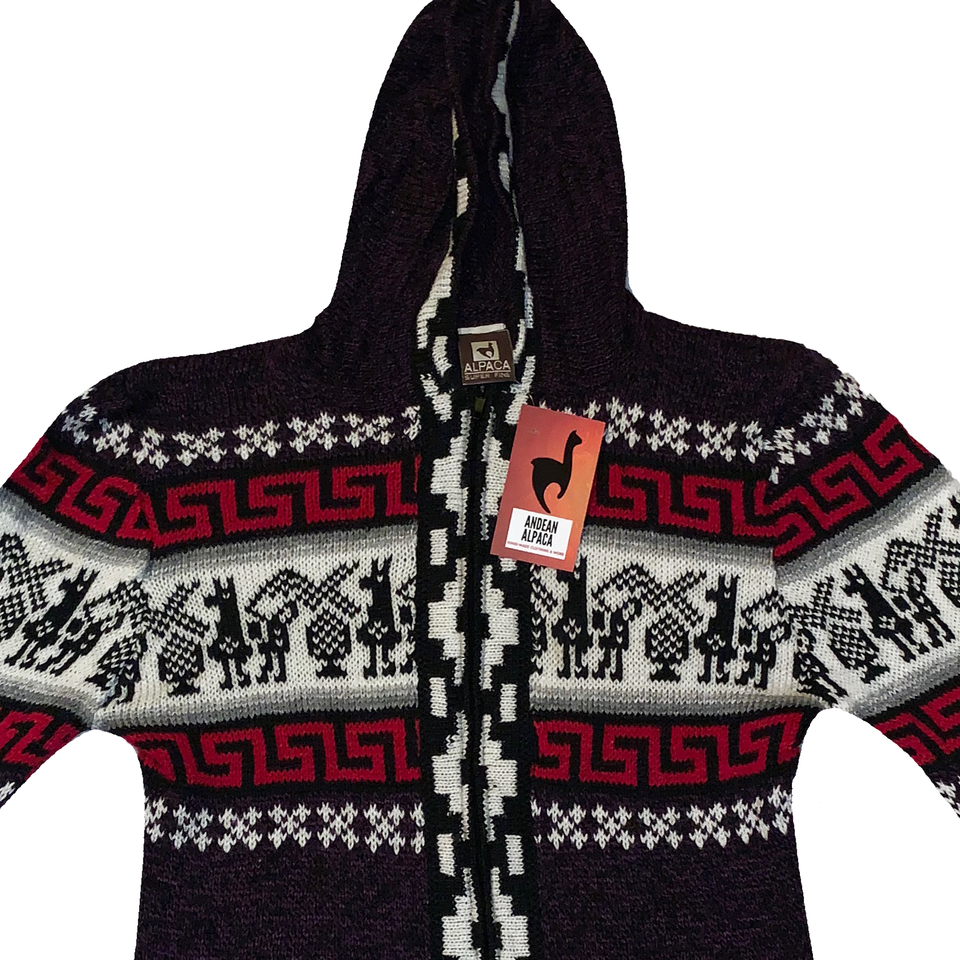 WOMEN HANDMADE ANDEAN ALPACA BLACK PURPLE ZIP HOODIE SWEATER S | eBay