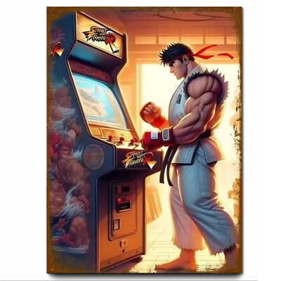 Ryu Playing Street Fighter Arcade Artwork Printed on Sheet Metal Plaque ...