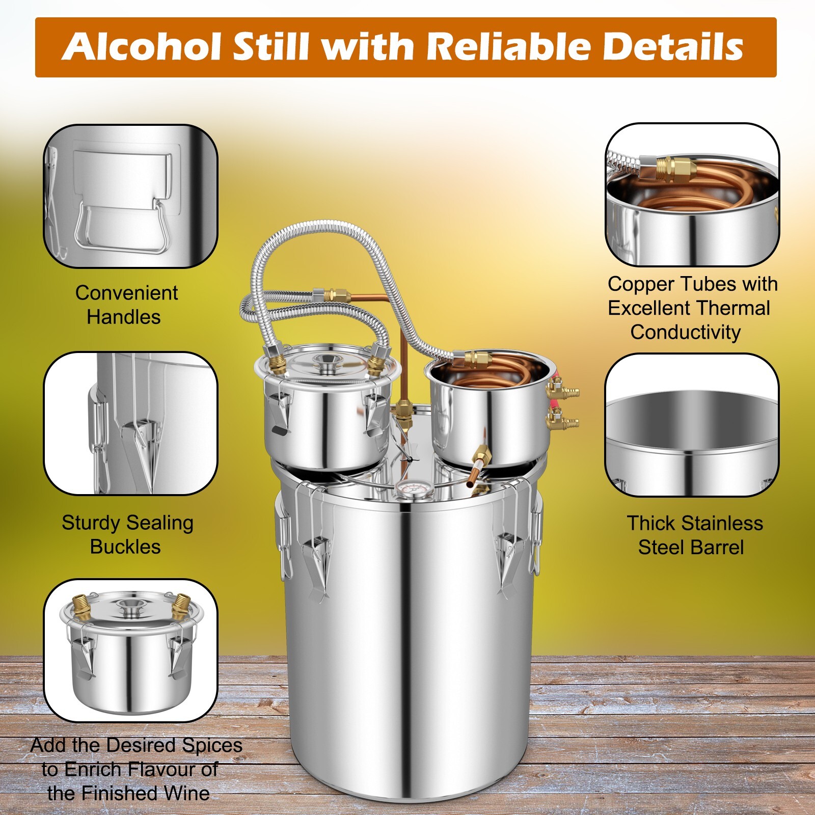 Moonshine Still Distiller 3 Pots 38L Stainless Steel Water Alcohol ...