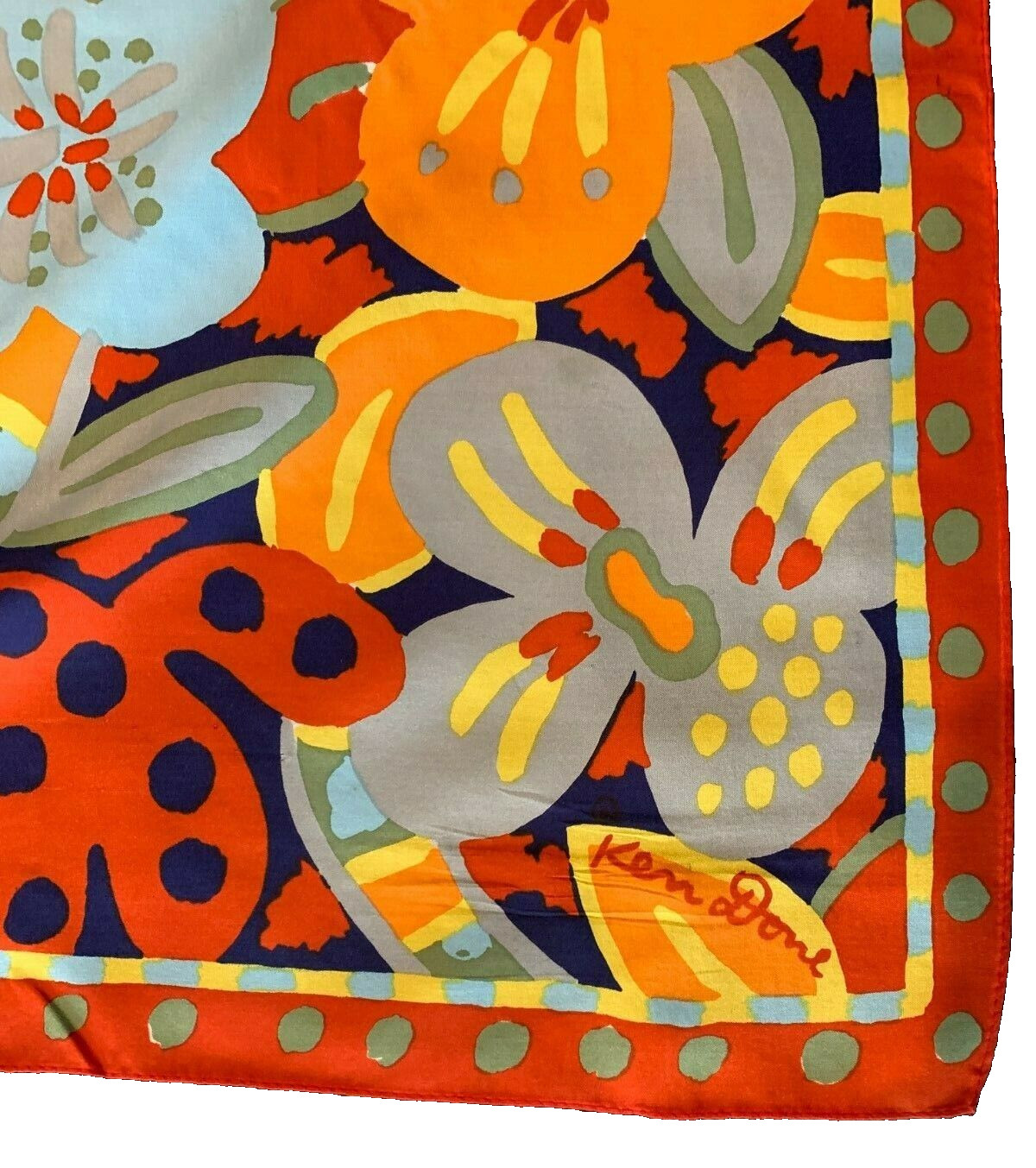 KEN DONE Vintage Orange,Red Tropical Flowers Scarf 62… - Gem