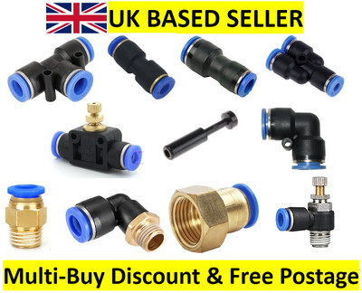 PNEUMATIC PUSH IN FITTING AIR WATER PIPE - ALL TYPE FITTINGS 4-6-8-10 ...