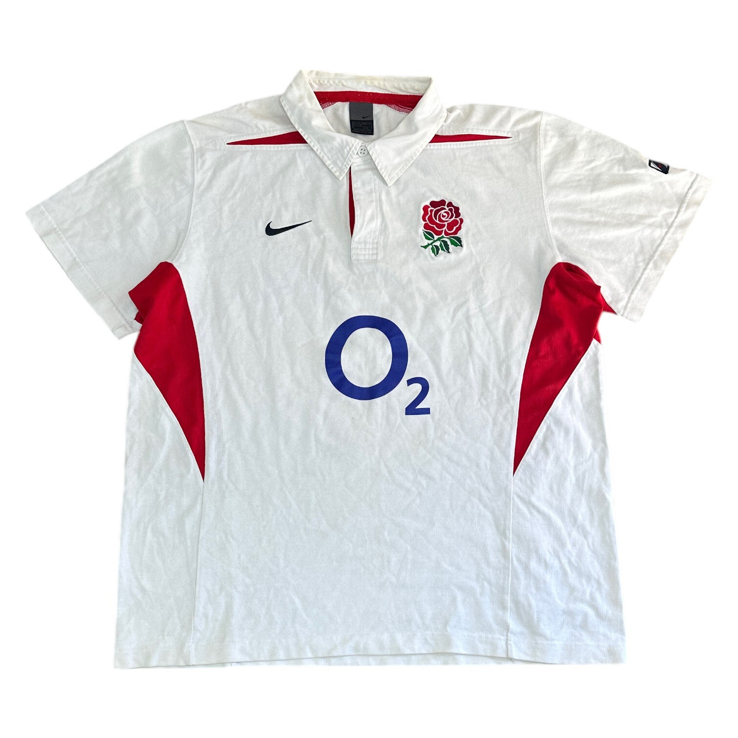 Nike England Rugby Polo Shirt Short Sleeve O2 Y2K Whi… - Gem
