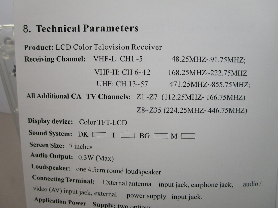 7" LCD Color TV Receiver 12V with AV Cables Clear Case For Prison Jail ...
