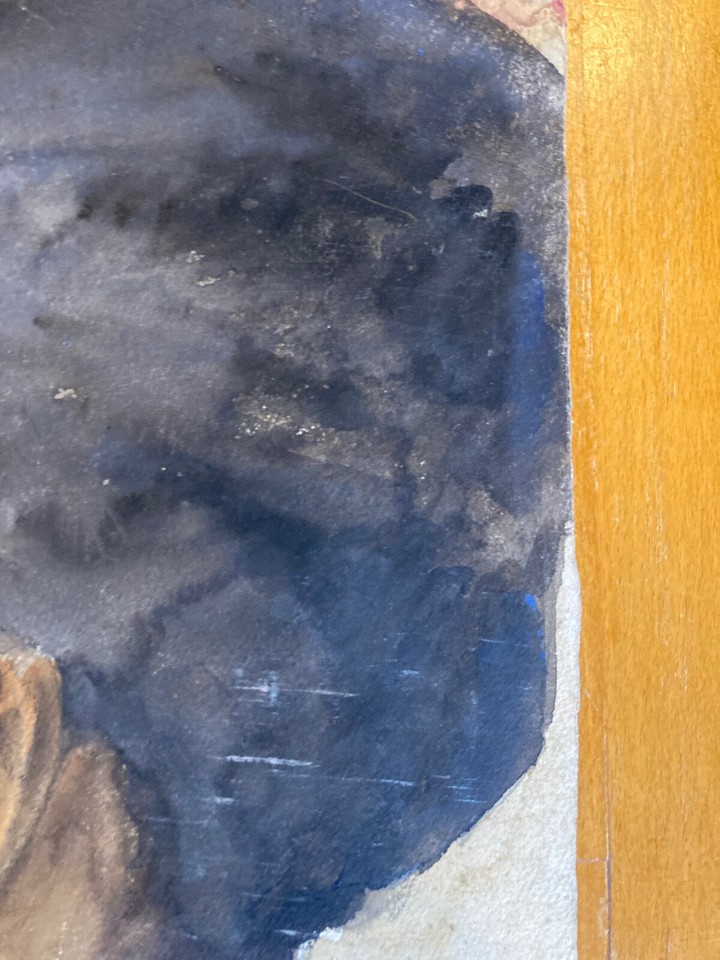 Schönes Gemälde Gouache Frau Schwarz Papier 1950 Porträt Profil Akt Art ...
