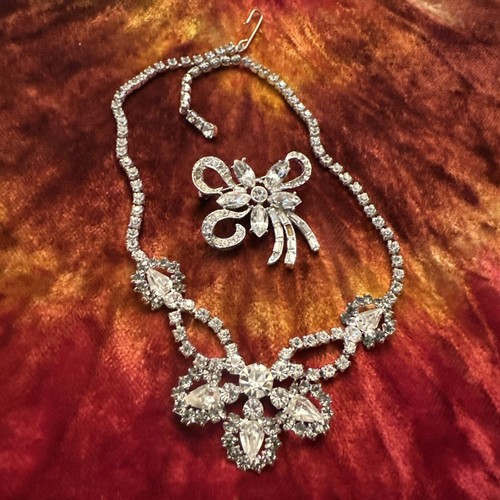 Vintage silver Tone Glass Rhinestones Prong Choker necklace Choker ...