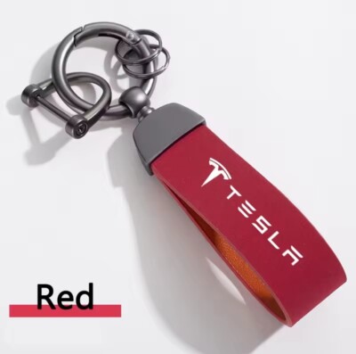 Tesla Keychain Leather Car Keychain Red Color Llavero Para Tesla Color ...