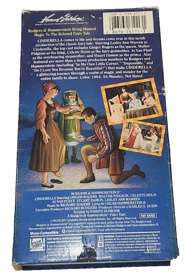 RARE Rodgers & Hammerstein's CINDERELLA (VHS, 1964) Video Tape Ginger ...